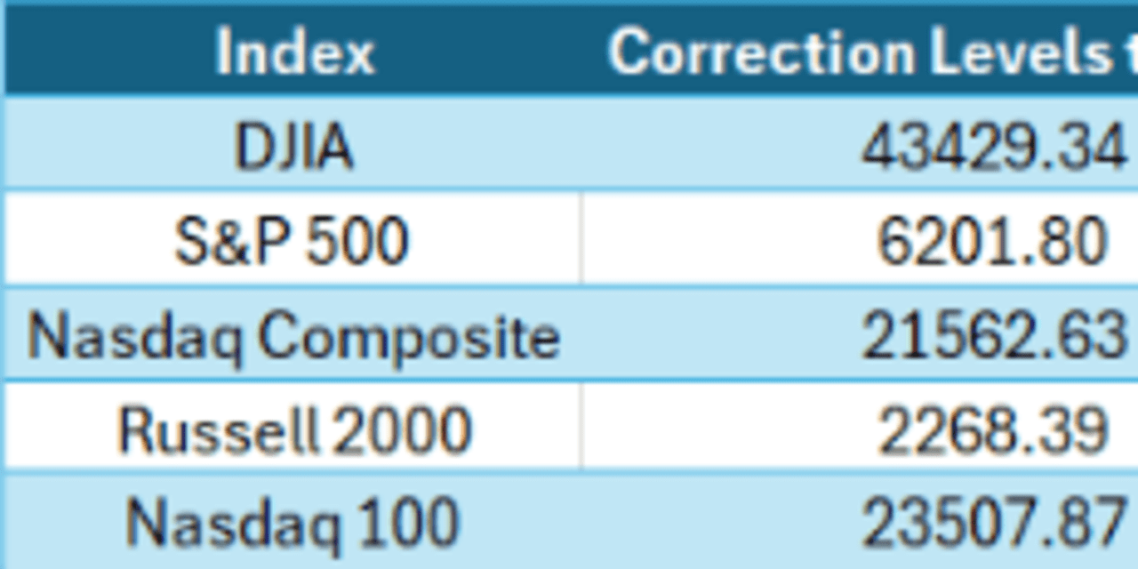 Here are the correction levels to watch - MarketWatch