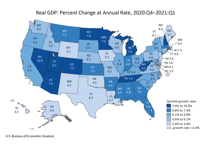 In one chart: GDP growth by state as COVID recovery takes hold ...