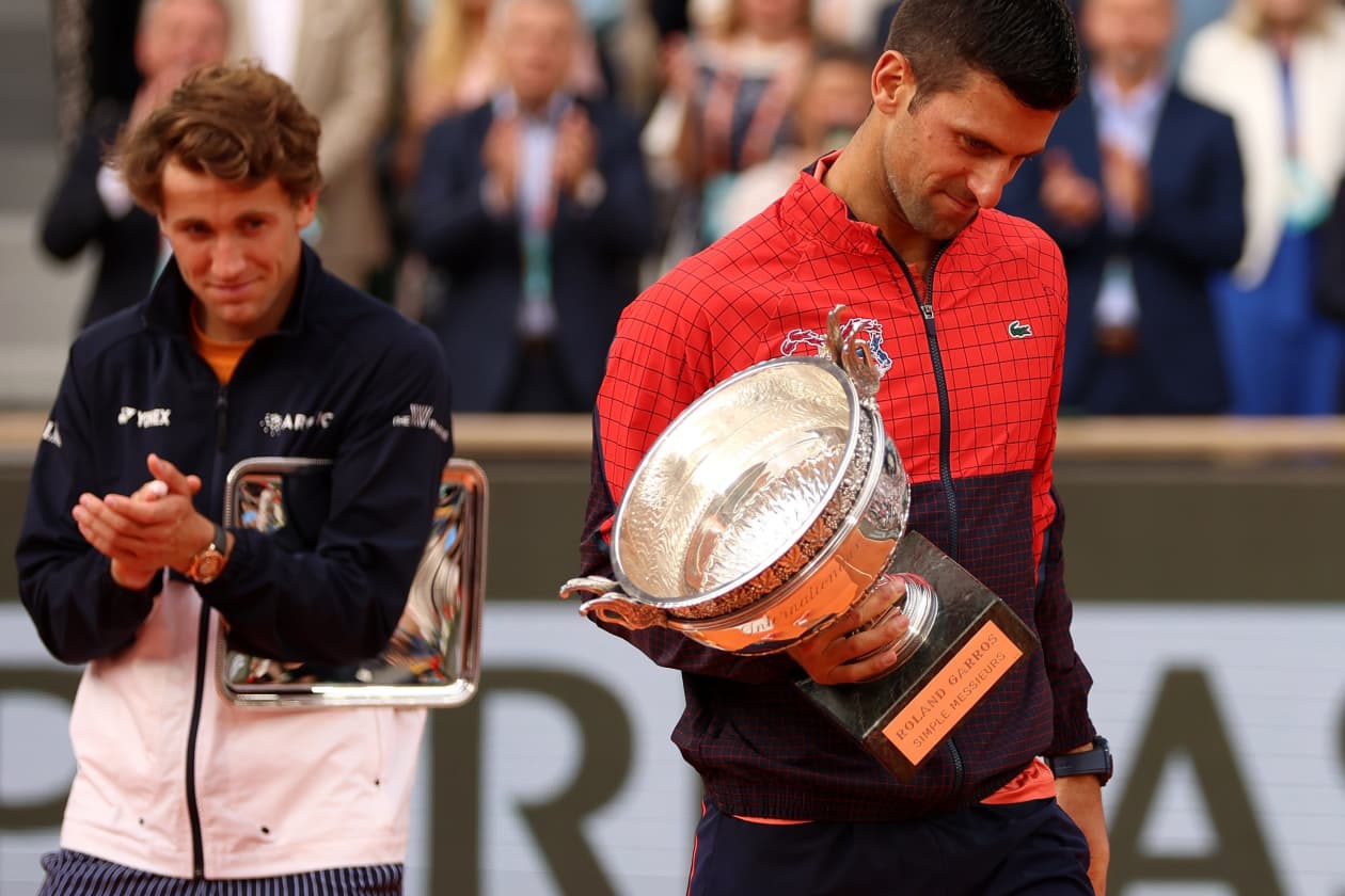 Novak Djokovic wins his 23rd Grand Slam title by beating Casper Ruud in the French Open final ...